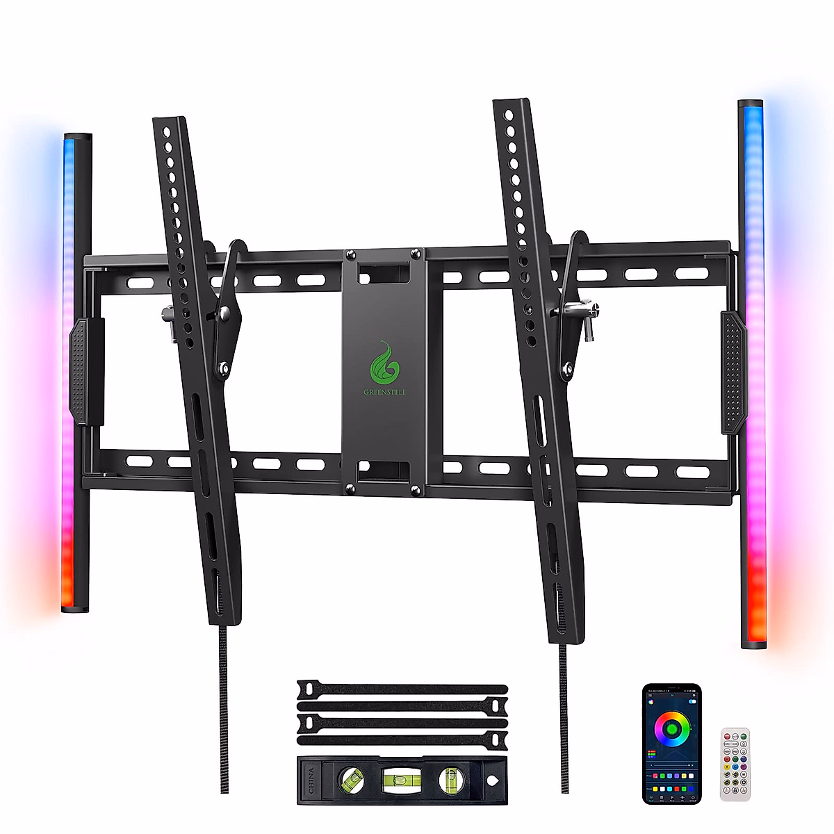 Greenstell TV Wall Mount with LED Lights, Tilt TV Mount for 37"-75" Flat/Curved TVs, Low Profile Wall Mount TV Bracket Fit 16"-24" Stud, Max VESA 600x400mm, Holds up to 132lbs
