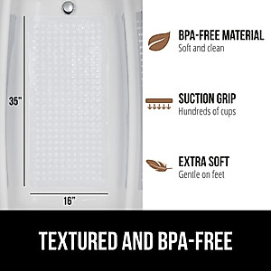 Gorilla Grip Patented Shower and Bath Mat, 35x16, Machine Washable Bathtub Mats, Extra Large Tub with Drain Holes and Suction Cups to Keep Floor Clean, Soft on Feet, Bathroom Accessories, Clear