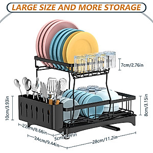 FUNNy elf Dish Drying Rack, 2-Tier Large Dish Racks for Kitchen Counter, Rust-Proof Dish Drainer with Drying Board , Stainless Steel Dish Rack with Removable Utensil Holder
