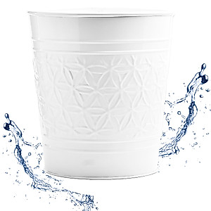 Autumn Alley Handcrafted White Bathroom Trash Can, Round Open-Top Bathroom Wastebasket White Stylish Metal Wastebasket for Home, Office, Bedroom Decorative Waste Basket Decor, White, 2 Gal.