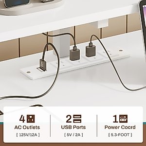 SEDETA White Computer Desk with 5 Drawer & Power Outlet, 66'' Home Office Desk with File Drawer, Storage Shelves, Printer Cabinet and Monitor Shelf, Gaming Desk with Led Lights