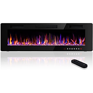 Waleaf 60 inch Ultra-Thin Electric Fireplace Wall Mounted and Recessed,Fireplace Heater with Multicolor Flame fit for 2 x 4 and 2 x 6 Stud, Remote Control Touch Screen,Timer,Low Noise,750/1500W