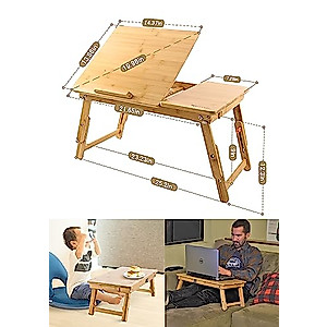 Laptop Desk Nnewvante Table Adjustable Bamboo Foldable Breakfast Serving Bed Tray w' Tilting Top Drawer