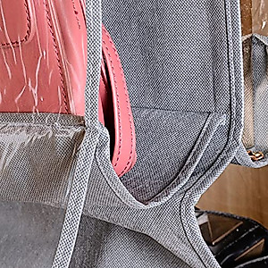 Hanging Bag 3 Layers with Hanging Hook High Capacity Transparent Collapsible 6 Pockets Dust Proof Handbag Storage Bag Household