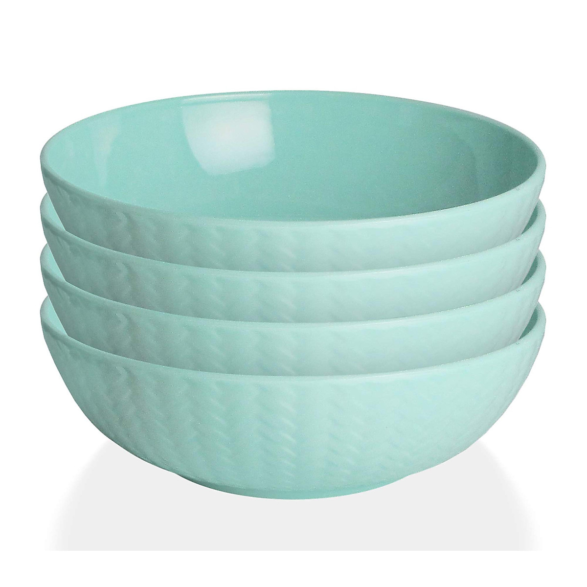 Trina Turk Melamine Set of 4 Bowls-Unbreakable, Lightweight Indoor & Outdoor Dinnerware Set for Home Entertaining, Barbecues, Picnics, Parties & Camping-BPA-Free, Weave Aqua Blue