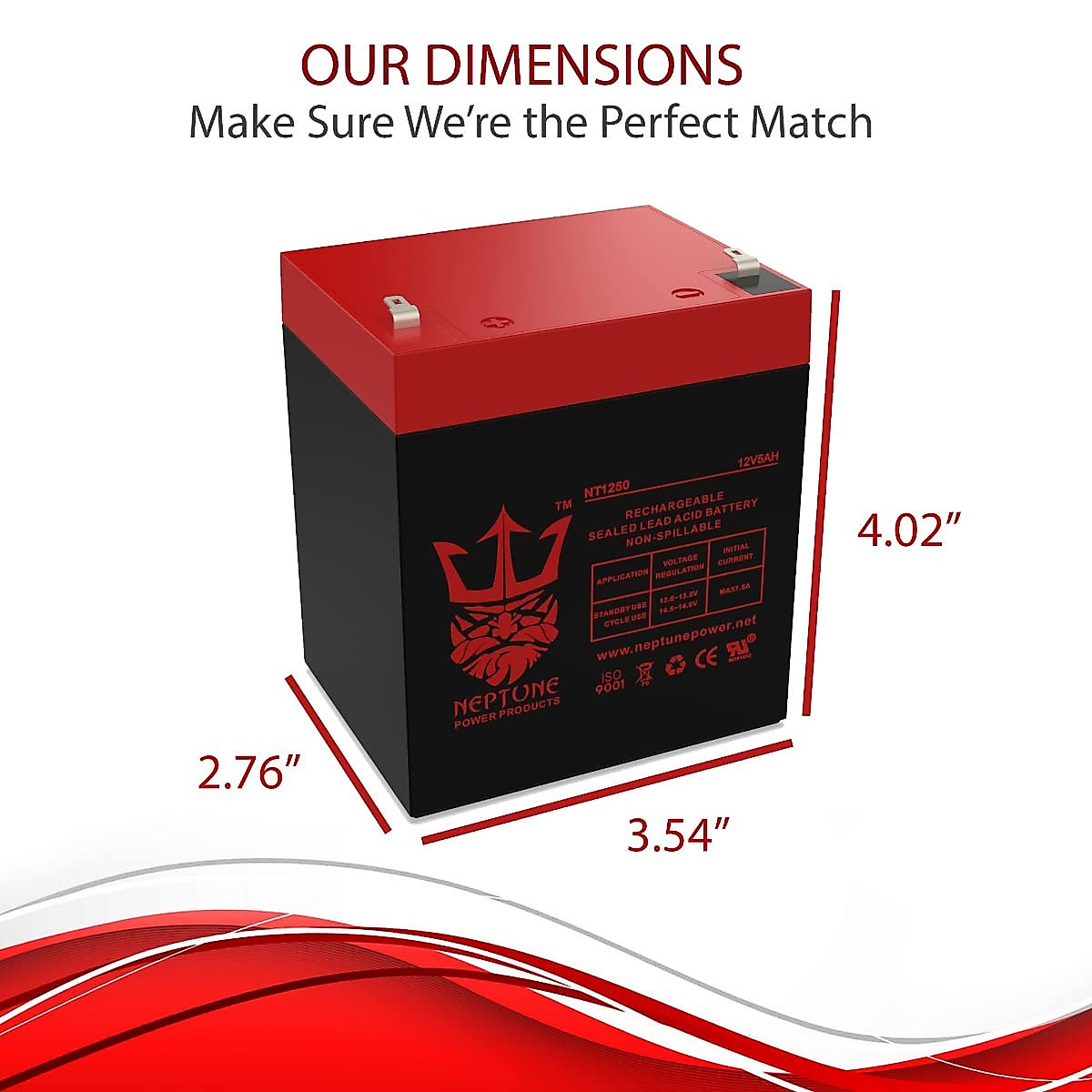 Neptune Brand NT1250 12V 5AH UPS Replacement Battery for Power Patrol SLA1055