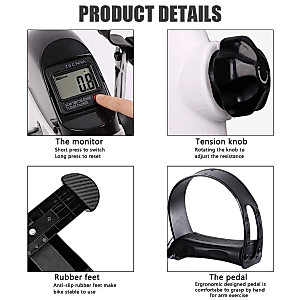 Pedal Exerciser Under Desk Bike with LCD Monitor Resistance for Arms and Legs, Stationary Mini Exercise Bike Pedals Peddler Exerciser for Seniors at Office or Home, White