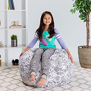 Posh Stuffable Kids Stuffed Animal Storage Bean Bag Chair Cover - Childrens Toy Organizer, Large 38" - Canvas Fun Creatures Coloring Fabric