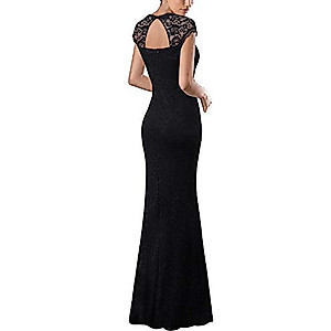VFSHOW Womens Black Floral Lace Sweetheart Neckline Keyhole Back High Split Formal Evening Wedding Prom Party Maxi Long Dress 3780 BLK BLK XL