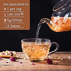 Taimei Teatime Rose Jasmine Herbal Tea Blends From Germany, Loose Leaf Fruit Tea in Resealable Canister (120g-50 Cups), Non-Caffeinated, Skin Health & Anti-aging, Hot and Iced Tea