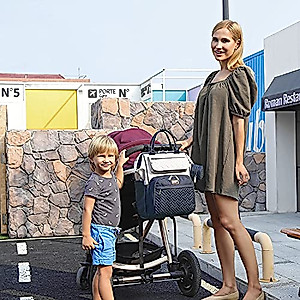 BabbleRoo Diaper Bag Backpack, Multifunction Large Bags with Changing Pad & Stroller Straps & Pacifier Case, Unisex Stylish Travel Back Pack Nappy Changing Bag for Moms Dads (Stone Gray & Blue)