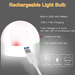 Rechargeable Battery Operated Light Bulbs, 300LM E26 Screw in (Magnetic Detachable) Light Bulb for Lamps with Remote Control Dimmable＆Timer, Wireless Puck Emergency Lamp for Non-Hardwired Wall Sconce