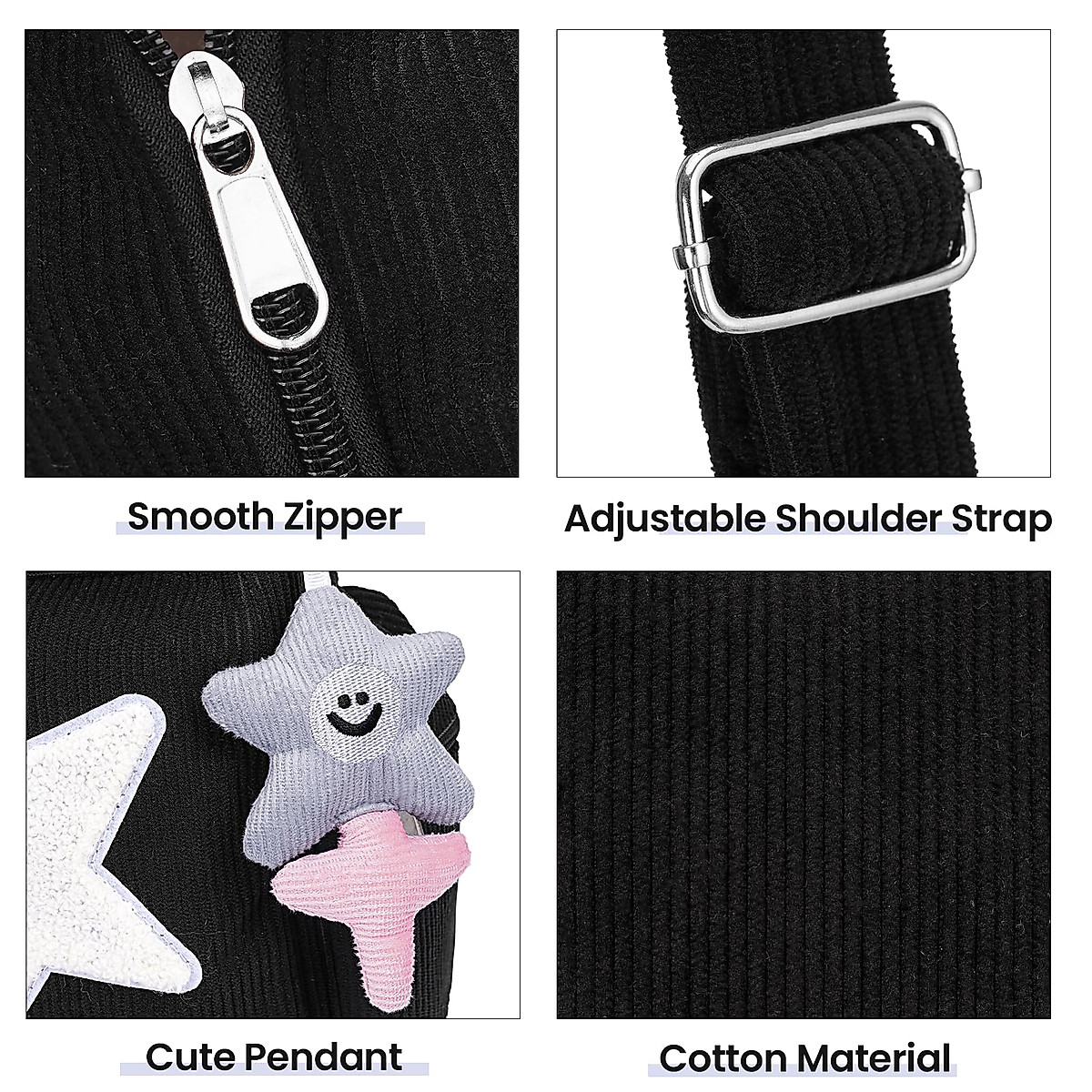 Y2K Star Tote Bag for Women, Emo School Grunge Bag Aesthetic, Cute Corduroy Shoulder Purse, Lightweight and Spacious Kawaii Tote Hobo Bag for Teen Girl