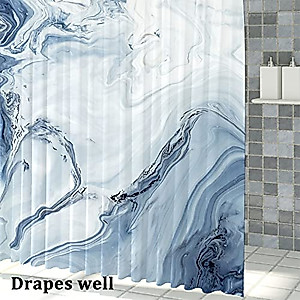MIRRORANG Blue Marble Waterproof Fabric Shower Curtain for Bathroom Luxury Washable with 12 Hooks,72x72 Inch