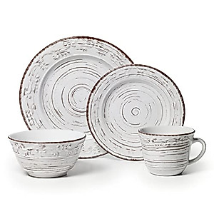 Pfaltzgraff Trellis White 16-Piece Dinnerware Set, Service for 4, Distressed White