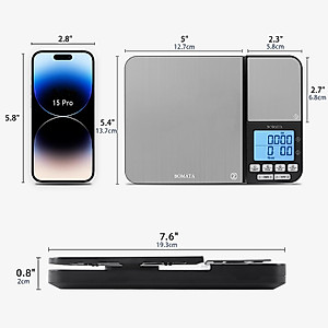 BOMATA Dual Platform Digital Kitchen Scale with Two Precision 0.1 g & 0.01 g/0.001 oz, Max Capacity 11 lb/5 kg, Food Scales Grams and Ounces with Stainless Steel, Backlit LCD