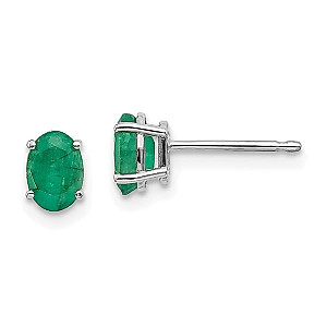 14K White Gold Green Emerald Studs Gemstone Earrings May Birthstone Jewelry