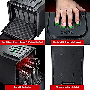 GunVault MultiVault Quick Access Large Gun Safe with Illuminated No-Eyes Digital Keypad, Auto Slide-Out Drawer and LED Illumination (4 Pistol Capacity)