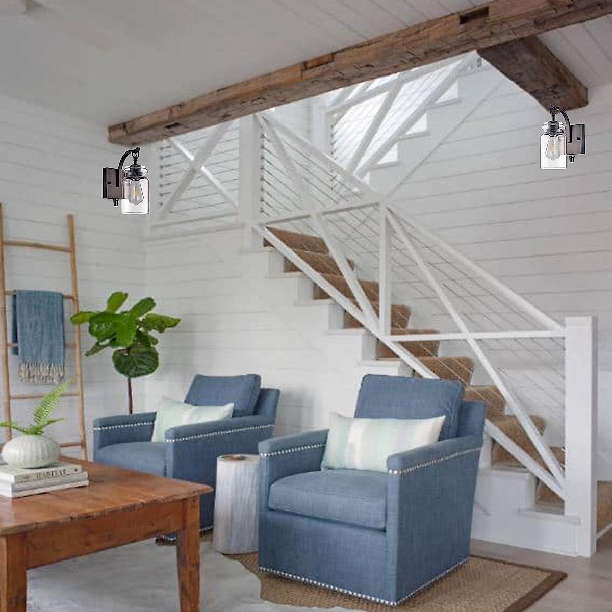 SKIVTGLAMP Industrial Glass Wall Sconce Rechargeable Battery Operated LED Picture Lights with Remote, Cordless E26 LED Black Wall lamp Dimmable Wall lamp for Hallway No Drilling Aisle 2PCS