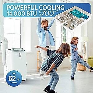 ROLLICOOL 14,000 BTU 4-in-1 Portable Air Conditioner - Cools up to 700 sq ft - Alexa-Ready App, Dehumidifier & Fan, 24 Hour Timer w/Sleep, Dual-Band Wi-Fi
