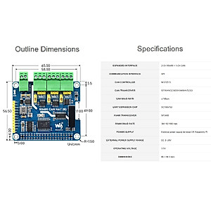 waveshare RS485 CAN HAT for Raspberry Pi, Expand 2-Ch RS485 and 1-Ch CAN, SPI Communication, Industrial Grade Isolation Protections