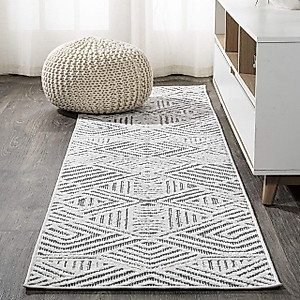 JONATHAN Y SBH103A-28 Jordan High-Low Pile Art Deco Geometric Indoor Outdoor Area Rug Bohemian Contemporary Easy Cleaning Bedroom Kitchen Backyard Patio Porch Non Shedding, 2 ft x 8 ft, White/Black