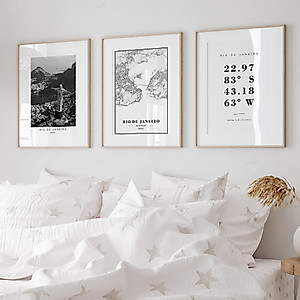 Dear Mapper Rio de Janeiro Brazil View Abstract Road Modern Map Art Minimalist Painting Black and White Canvas Line Art Print Poster Art Print Poster Home Decor (Set of 3 Unframed) (12x16inch)