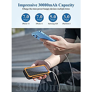 Ffnpua Solar Power Bank, Portable Charger 30000mAh PD 18W QC3.0 Fast Charging with USB Type C 4 Outputs Dual Inputs, Battery Pack with IP55 Waterproof Bright Flashlight for iPhone Android Cell Phones