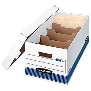 Bankers Box 12 Pack DIVIDERBOX Medium-Duty File Storage Boxes with Dividers, FastFold, Lift-Off Lid, Letter, White/Blue