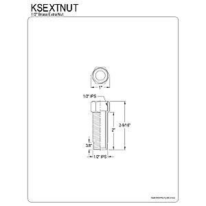 Kingston Brass KSEXTNUT Brass Extension Nut 1/2" Shank, 2-9/16", Polished Chrome