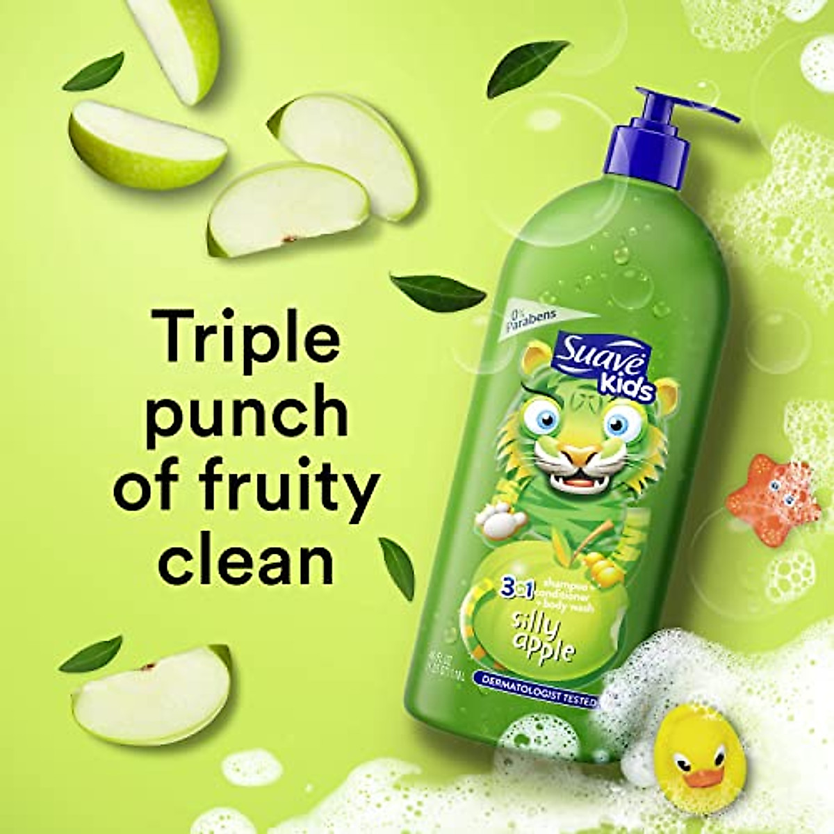 Suave Kids 3-in-1 Shampoo, Conditioner, Body Wash For Tear-Free Bath Time, Silly Apple, Dermatologist-Tested Kids Shampoo 3-in-1 Formula 40 oz