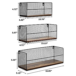 EXYGLO Floating Wall Shelves for Storage, Rustic Wall Mounted Shelf for Bedroom Living Room Bathroom Kitchen, Set of 3 Brown