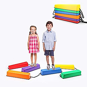 OMNISAFE Upgraded Balance Beams Stepping Stones for Kids, 6 Pc. Set, Indoor & Outdoor Toy Build Coordination and Gross Motor Skills, Non-Slip Textured Surface and All-inclusive Rubber Edges