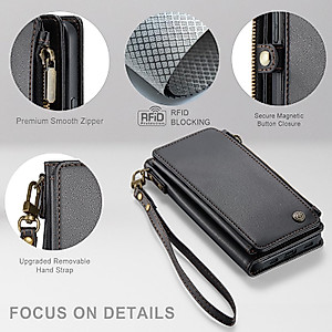 Defencase for iPhone 15 Case,【RFID Blocking】 for iPhone 15 Wallet Case for Women Men with Credit Card Holder Slots Zipper Pocket Book Flip PU Leather Protective Cover for iPhone 15 Phone Case, Black