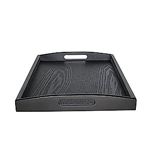 SILILUN Serving Tray Black Large Food Tray Breakfast Tray Wood Butler Tray with Handle 17.77 x 13.72 x 1.78