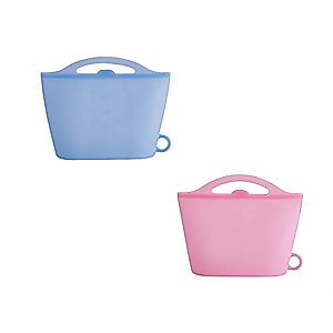 Upgraded 2 Pack Reusable Silicone Food Bag Zip Lock Containers, BPA Free Leakproof Storage Bags for Fruit/Snack/Vegetables (Pink/Blue)
