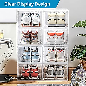 Avarmora Shoe Boxes Clear Plastic Stackable, 8 Pack Drop Front Shoe Box with Magnetic Acrylic Hard Door, XL Shoe Storage Boxes for Display Sneakers, Fit up to US Size 13 (13.6''x 10.6''x 7.7'')