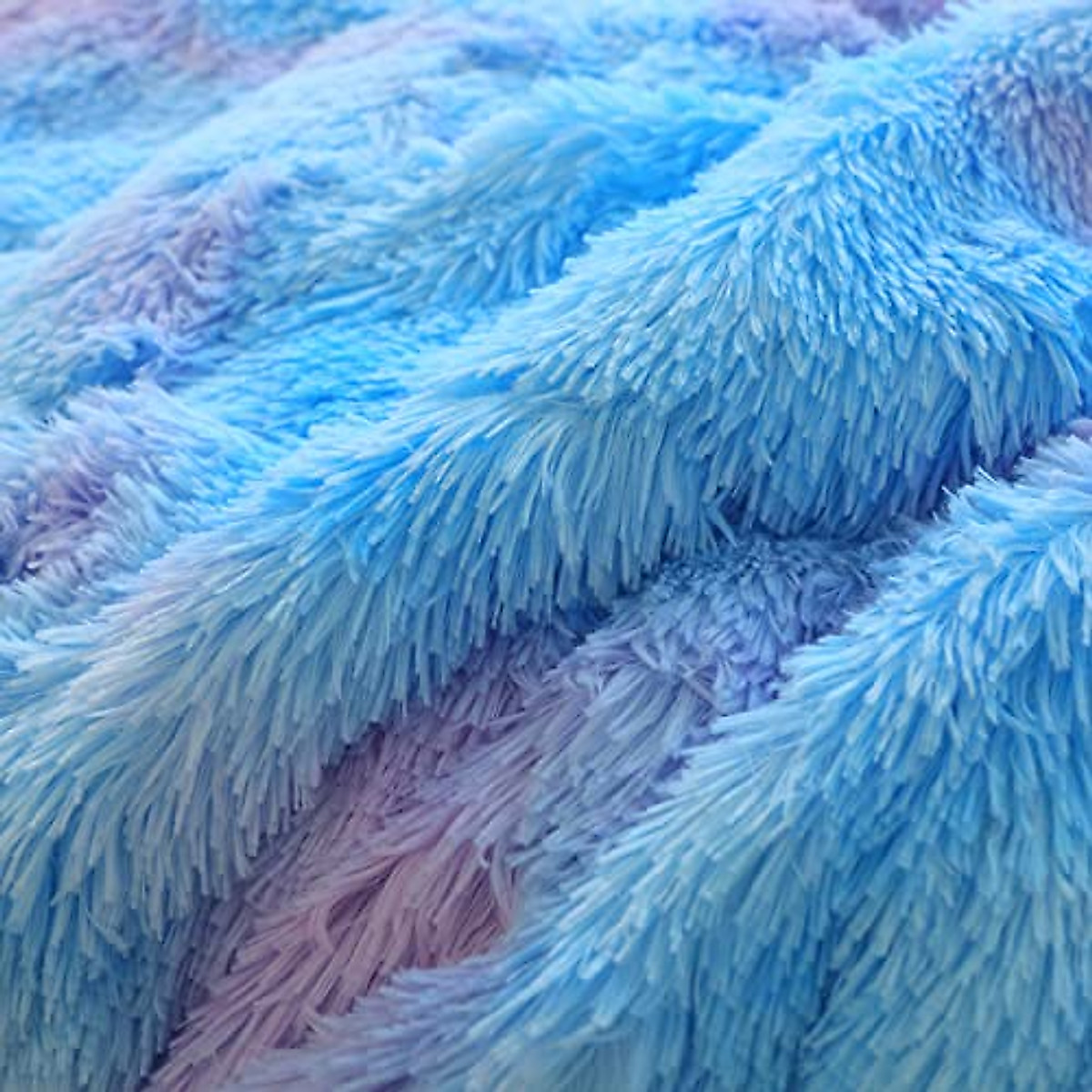 MOOWOO Plush Shaggy Comforter, Twin Luxury Ultra Soft Crystal Velvet Bedding Sets 2 Pieces (1 Faux Fur Comforter + 1 Faux Fur Pillow Cases), Colorful Blue
