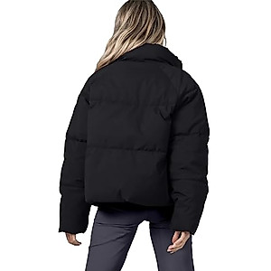 Womens Winter Puffer Jacket Cropped Long Sleeve Zip Up Baggy Short Down Coats with Pockets Black M