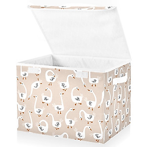 JUNZAN White Goose in Different Poses Storage Bins with Lids Collapsible Clothes Toys Storage Box with Handle Closet Organizer Home Decor Office Basket