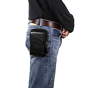 Genuine Leather Cell Phone Belt Holster Waist Bag Crossbody Purse Travel Bag for Galaxy S20+ S10 Plus,A30s,A10s,A50,Note9,Note 8, Google Pixel 4 XL,Xiaomi Mi 9T, Redmi 8A,OnePlus 7T,BLU Vivo XL5-Black