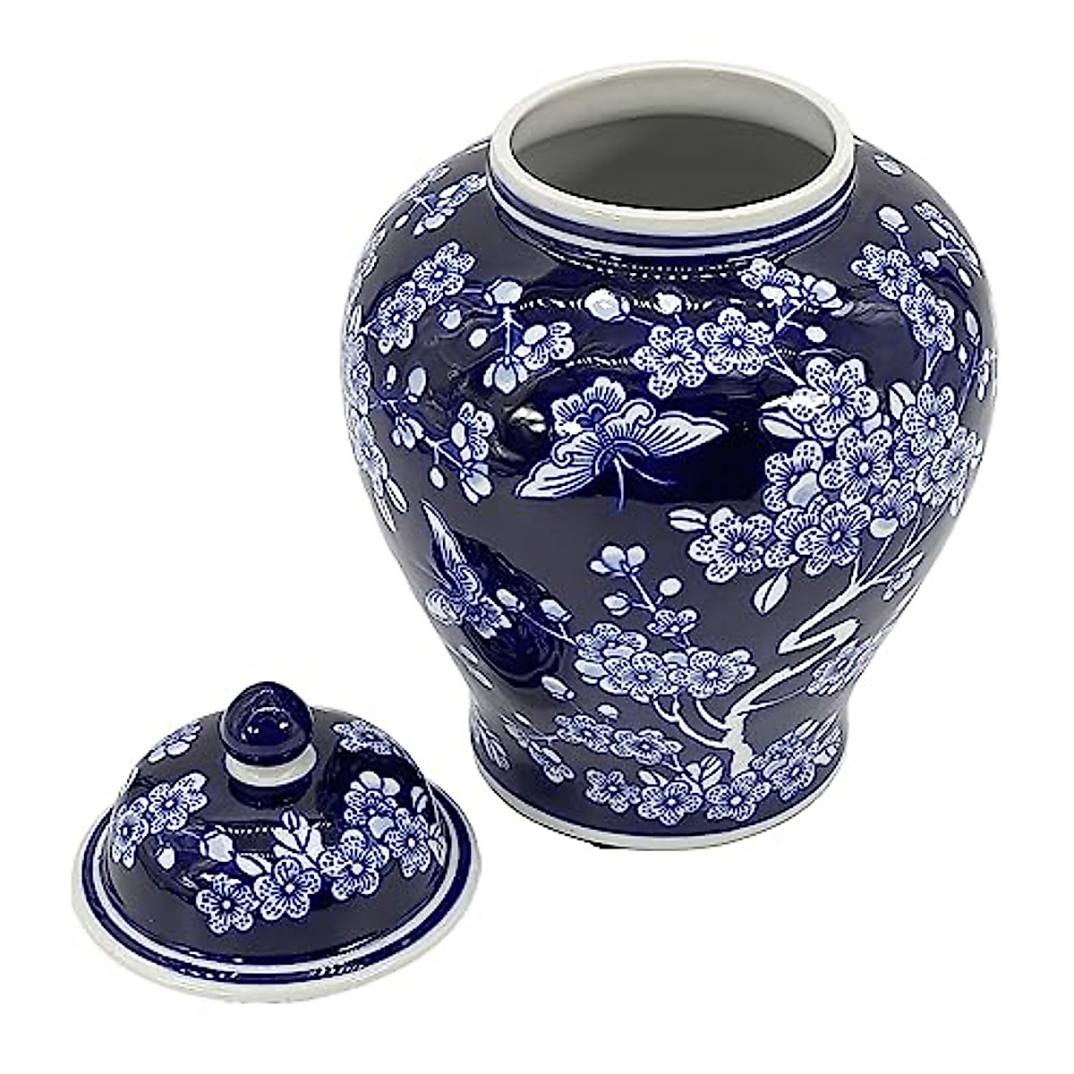 Galt International Dark Blue Floral Chinoiserie Jar 12" w/Lid - Ginger Jar, Tea Storage, Decorative, Home Decor Jar