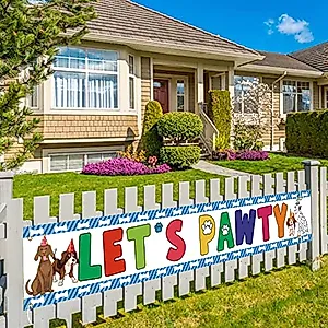MEFENG Let's Pawty Banner Dog Puppy Theme Birthday Backdrop Yard Sign Pet Dog Birthday Decorations Party Supplies -9.8x1.6 ft.