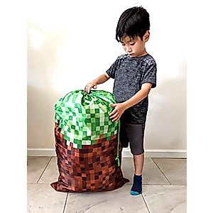 Pixel Gamer Drawstring Laundry or Gift Bag Storage Video Game Sack for Kids Mining Craft Gamer, 36x24 inches