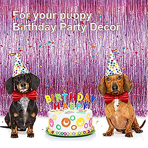 4 Pieces Foil Fringe Curtains Party Decorations Metallic Tinsel Curtain Glitter Foil Valentines Day Party Streamer 3.2 x 8.2 Feet Foil Photo Booth Backdrop for Birthday Baby Shower Holiday (Pink)