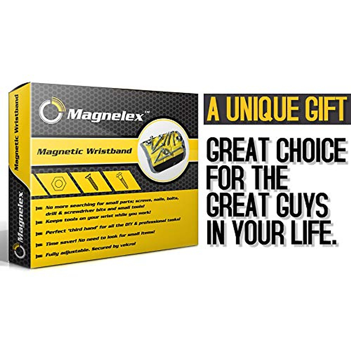 Magnelex Magnetic Wristband - Stocking Stuffers for Men – One Size Fits All Wrist Magnet Tool Holder. Christmas Gift for Dad, Husband, Son. Unique Gift and Stocking Stuffer Idea