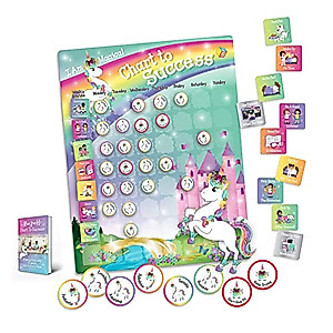 Unicorn Chart to Success| Magnetic Dry Erase| Daily Routine Responsibility Chore Chart for Kids| 80 Reward Tiles| 70 Tasks, Including Behavior and Self-Care| Fun Design for Girls| Raising a Star