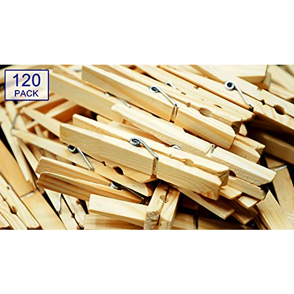 120 Count (Pack of 1) Wooden Clothespins for Crafts, Natural Clothes Pins, Photo Picture Holder, Party Favor Clips, Weddings, Scrapbooks, Baby Showers, Birthday, Holiday (4 x.5 inches)