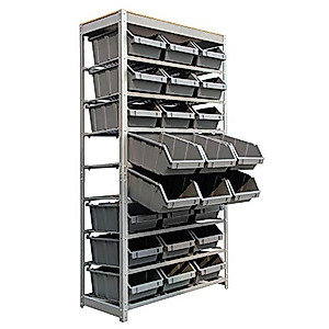 King's Rack Bin Rack Storage System Heavy Duty Steel Rack Organizer Shelving Unit w/ 24 Plastic Bins in 8 tiers