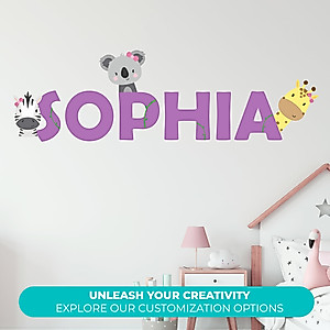 EGD Custom Name Jungle Animals Wall Decals I Safari Nursery Decor I Kids Wall Decals for Boys or Girls Bedroom I Jungle Theme Classroom Decor I Safari Birthday Decorations I Multiple Sizes Options